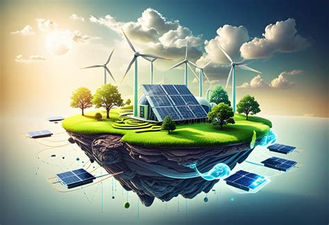 Renewable Energy Background With Green Energy As Wind Turbines And
