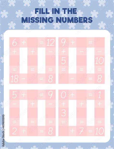 Math Worksheet Practice Print Page Fill In The Missing Numbers Count And Write Stock Vector