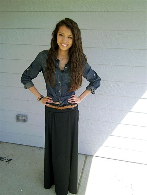 Black Maxi Skirt With A Denim Shirt Maxi Skirt Style Maxi Skirt