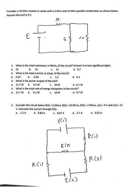 Consider A 10 Ohm Resistor In Series With A 5 Ohm And 10 Ohm Parallel Combination As Shown Below