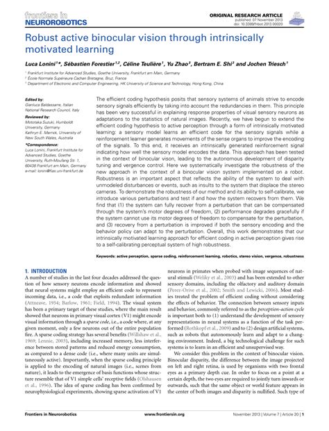 Pdf Robust Active Binocular Vision Through Intrinsically Motivated