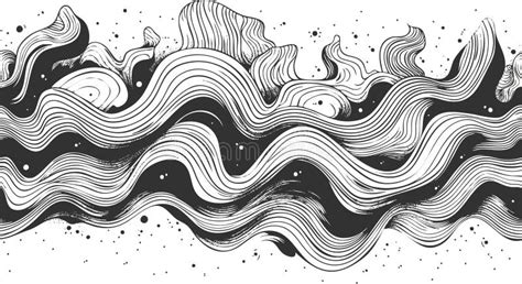 Abstract Black And White Wave Pattern With Flowing Lines And Dots Stock Illustration