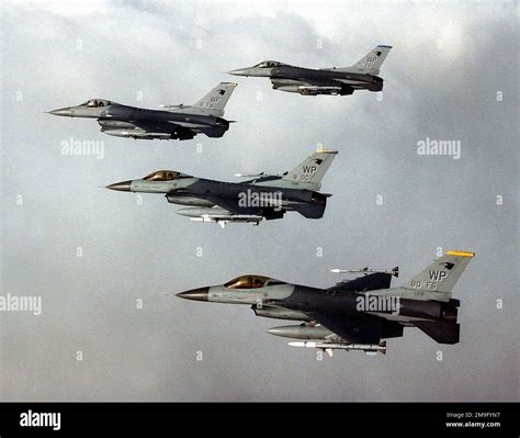 An Aerial View Of A Four Ship Wedge Formation Of Us Air Force F 16c