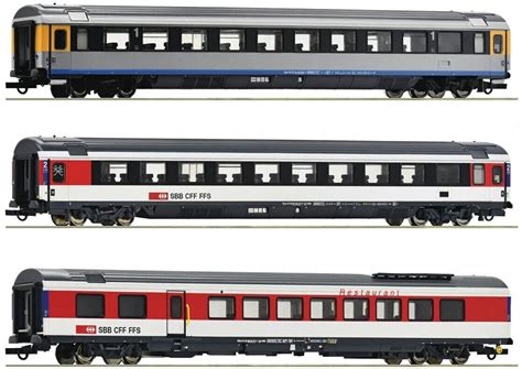 Roco 3 Tlg Set 1 EuroCity Wagen EC 7 SBB 74021 Ab 175 90