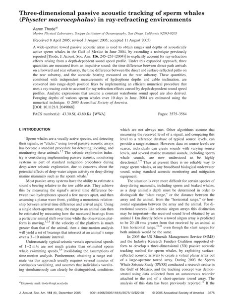 Pdf 3 D Tracking Of Sperm Whale Dive Profiles From A Towed Hydrophone Array In Ray Refractive