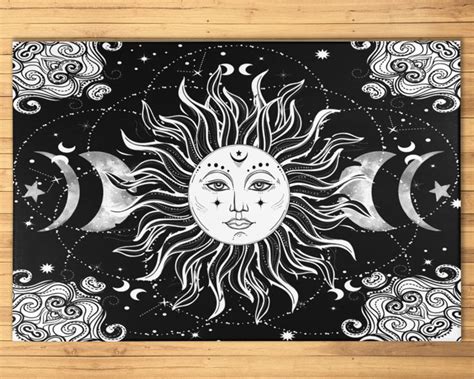 Magic Sun Area Rug Black And White Celestial Bohemian Rug Luna Floor