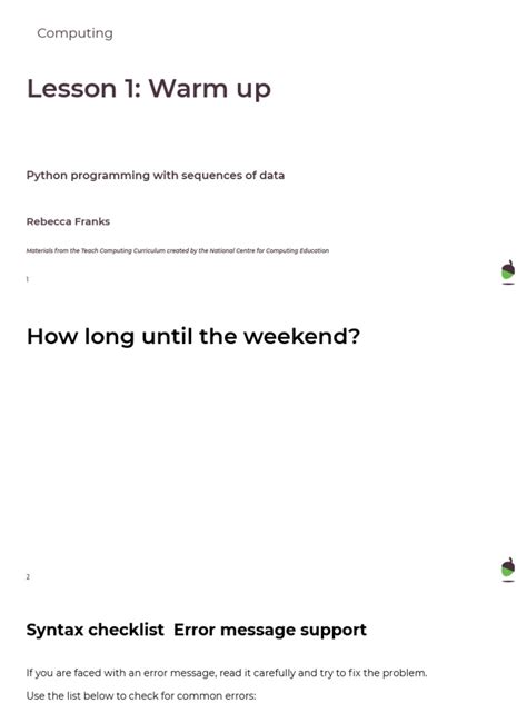 Computing Key Stage 3 Lesson Comy9u5l1 Pdf Workweek And Weekend