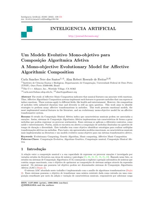 Pdf Mono Objective Evolutionary Model For Affective Algorithmic Composition