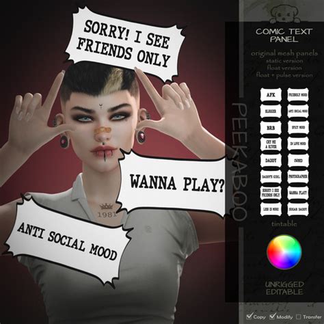 Second Life Marketplace Peekaboo Comic Text Panels