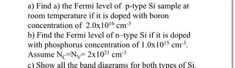 Solved A Find A The Fermi Level Of P Type Si Sample At