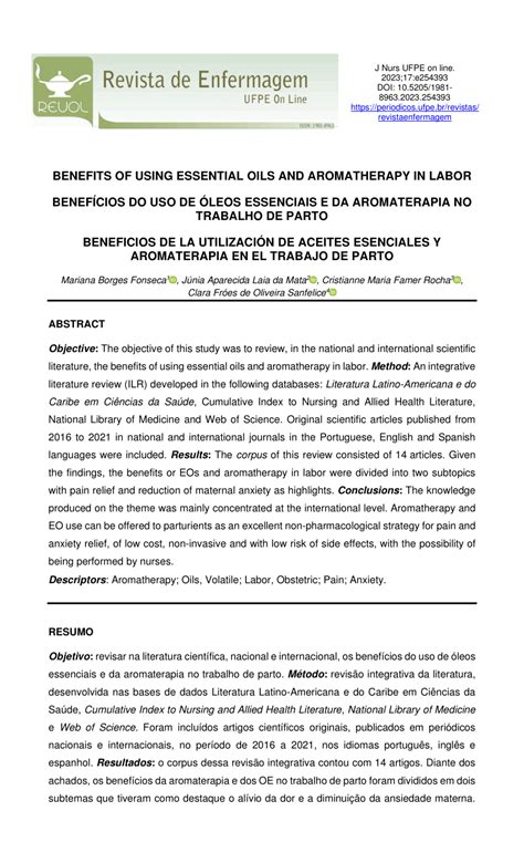 Pdf BenefÍcios Do Uso De Óleos Essenciais E Da Aromaterapia No