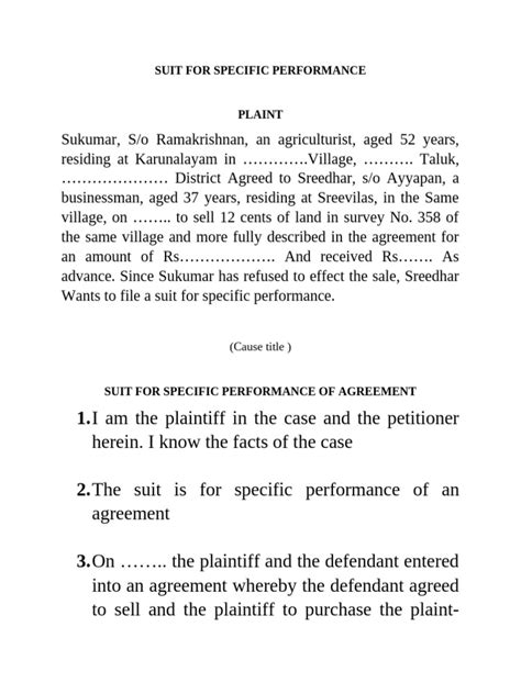 Suit For Specific Performance Pdf