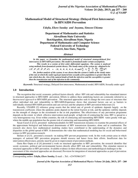 Pdf Mathematical Model Of Structural Strategy Delayed First Intercourse In Hivaids Prevention