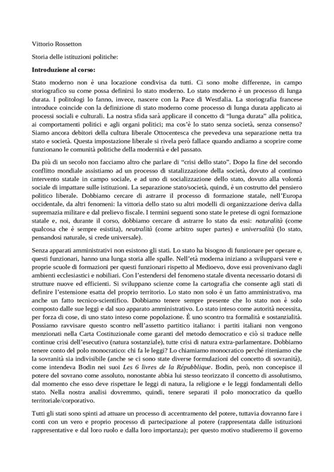 Storia Delle Istituzioni Politiche Docsity