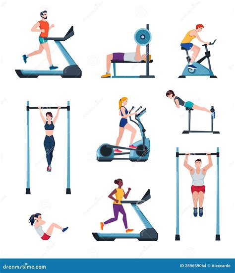 Juego De Caracteres De Gimnasio Realización De Ejercicios Físicos Con