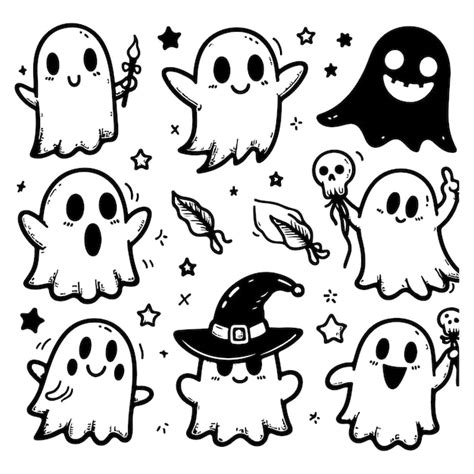 Premium Vector Vector Set Cartoon Ghost Doodle Vector Isolated Vector