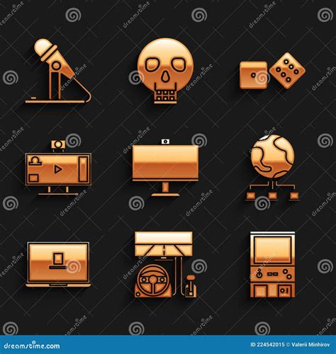 Set Computer Monitor Racing Simulator Cockpit Retro Arcade Game Machine Network Laptop Live