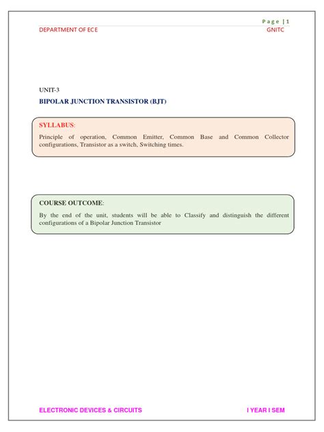 Edc Unit 3 Pdf Bipolar Junction Transistor Transistor