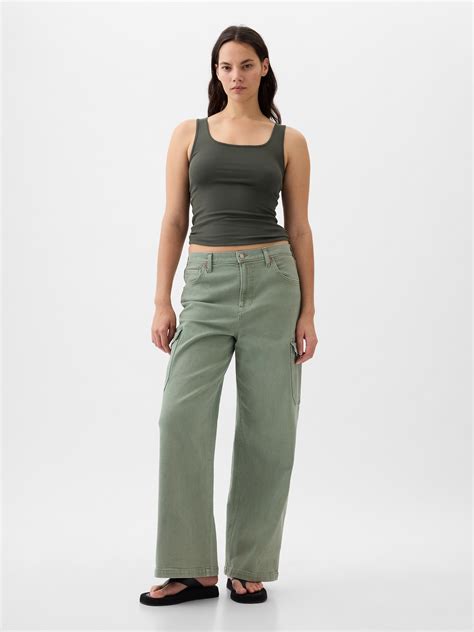 High Rise Stride Wide Leg Cargo Ankle Jeans Gap