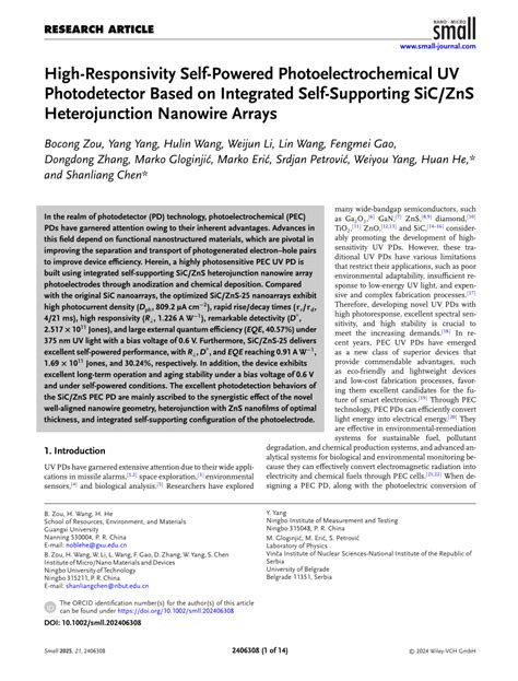 High‐responsivity Self‐powered Photoelectrochemical Uv Photodetector Based On Integrated Self