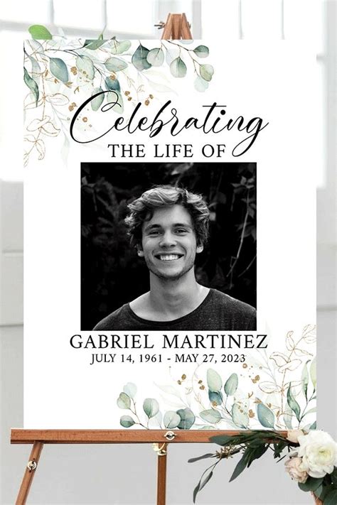 Celebration Of Life Watercolor Greenery Gold Funeral Welcome Sign