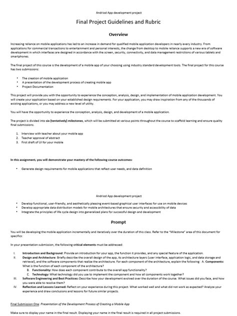 Ecet Rubric Final Project Guidelines And Rubric Pdf Mobile App