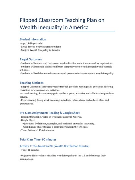 Wealth Inequality Flipped Classroom Teaching Plan Pdf Economic