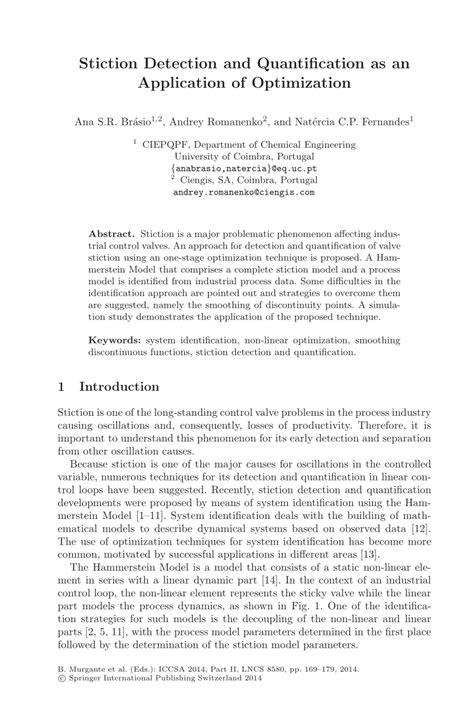 Pdf Stiction Detection And Quantification As An Application Of Optimization