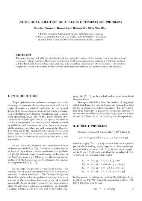 Pdf Numerical Solution Of A Shape Optimization Problem
