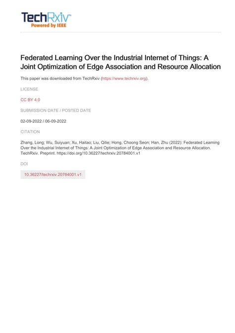 Pdf Federated Learning Over The Industrial Internet Of Things A