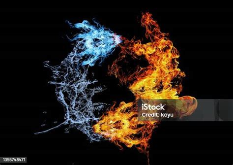 불의 용과 소용돌이치는 물의 용의 그림 불에 대한 스톡 사진 및 기타 이미지 불 물 빛 Istock