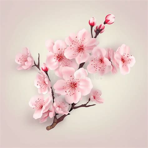 Cherry Blossom Flower Bouquet Illustration Simple 2d Digital Art Stock