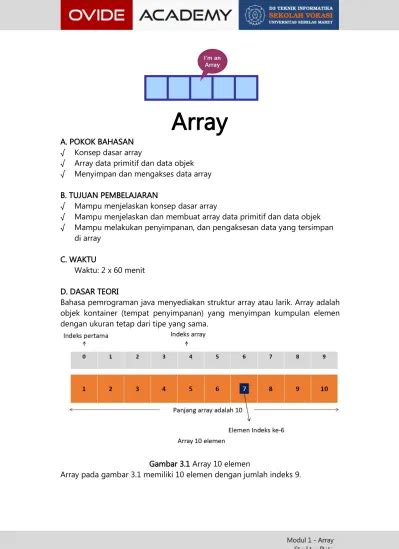 Array A Pokok Bahasan Konsep Dasar Array Array Data Primitif Dan Data Objek Menyimpan Dan