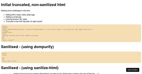 Sanitizing Truncated Html Codesandbox