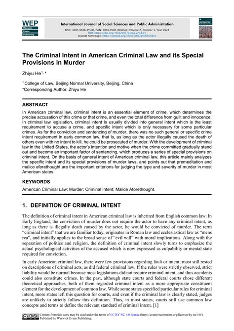 Pdf The Criminal Intent In American Criminal Law And Its Special