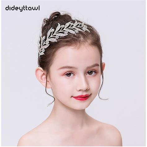 Dideyttagl حجر الراين ورقة كريستال أغطية الرأس للأطفال الفتيات الزفاف
