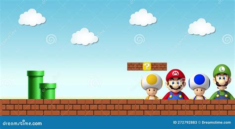 Mapa De Juegos Mario Bros Retro Con Caracteres Foto De Archivo