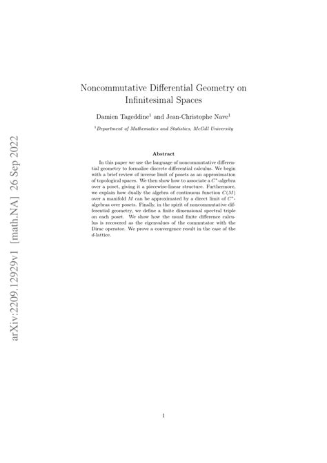 PDF Noncommutative Differential Geometry On Infinitesimal Spaces