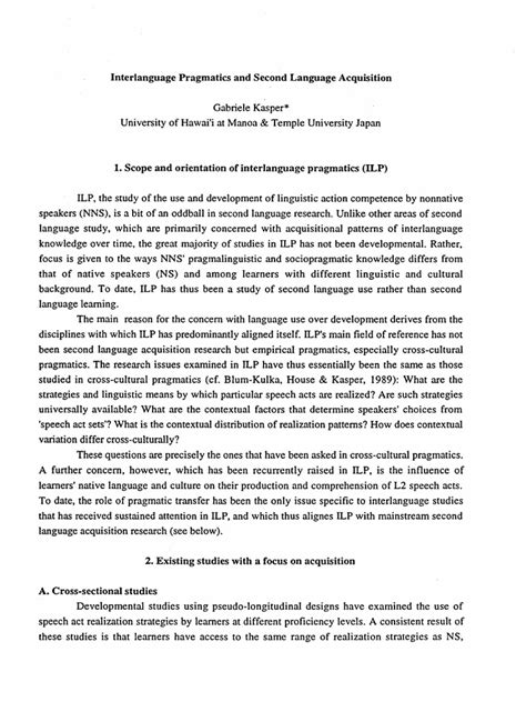 Interlanguage Pragmatics And Second Language Acquisition Gabriele