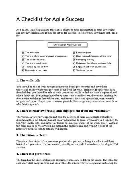 Checklist For Agile Success Pdf Intelligence Analysis Human Communication