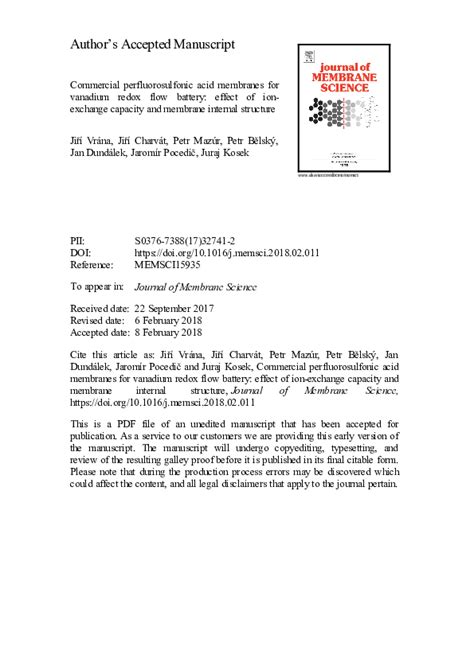 Pdf Commercial Perfluorosulfonic Acid Membranes For Vanadium Redox