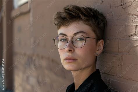 Non Binary Person With Glasses And A Nose Ring Stands In Front Of A