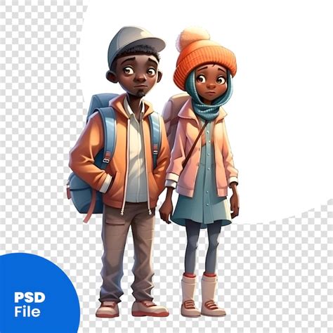 Menino E Menina Afro Americanos Bonitos Mochila Em Fundo Branco Modelo Psd PSD Premium
