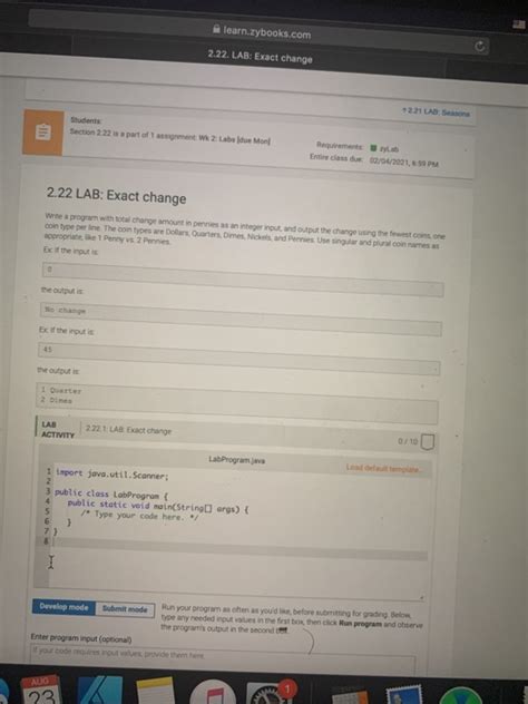 Solved Learn Zybooks Lab Exact Change Lab Chegg