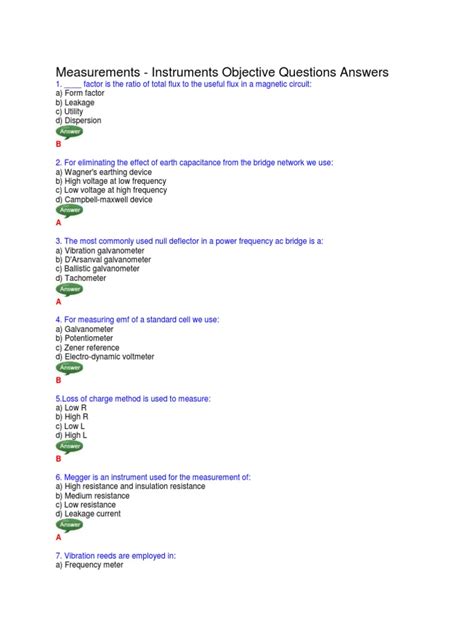 Measurements Instruments Objective Questions Answers Pdf