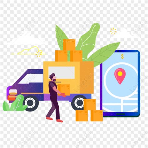 손으로 그린 온라인 트럭 일러스트 배달 표현 그림휴대 전화집에있어 Png 일러스트 무료 다운로드 Lovepik