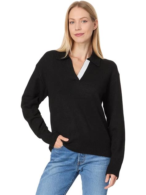 Michael Stars Long Sleeve Leather Front Cardigan Black Free Shipping