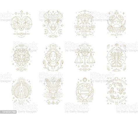 Zodiac Astrology Horoscope Signs Linear Design Vector Illustrations Set