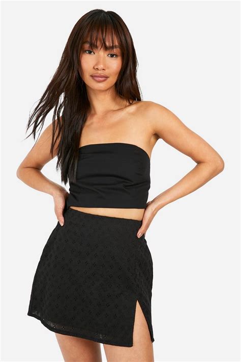 Eyelet Split Hem Mini Skirt Boohoo Usa
