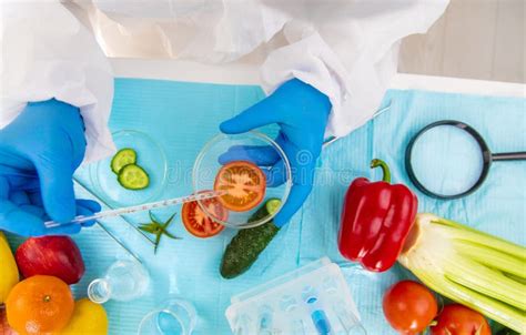 Laboratory Testing Of Different Food Products Selective Focus Stock